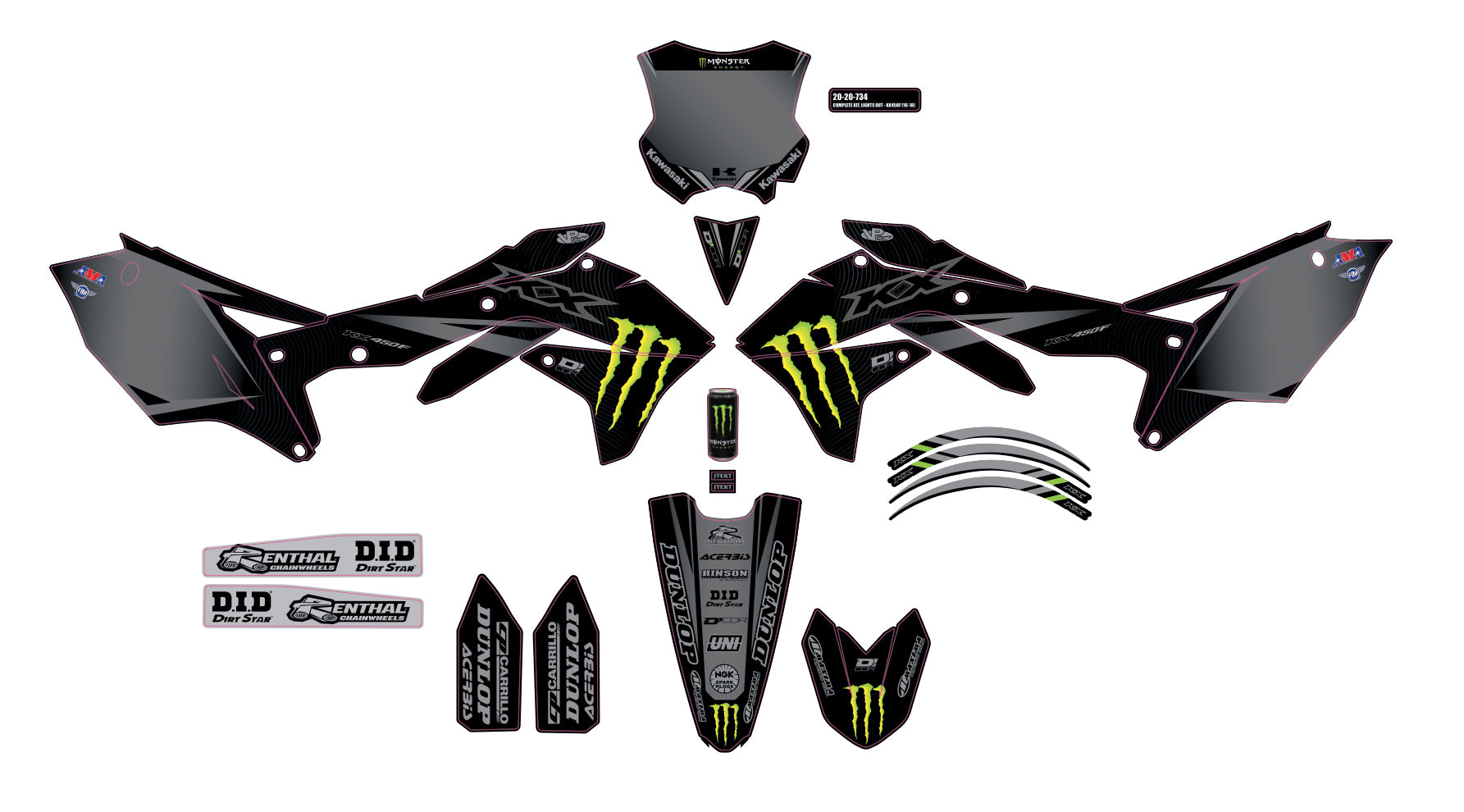 Monster Mek Lights Out Kxf 450 '16 18 Complete Graphic Kit – Osburn's ...